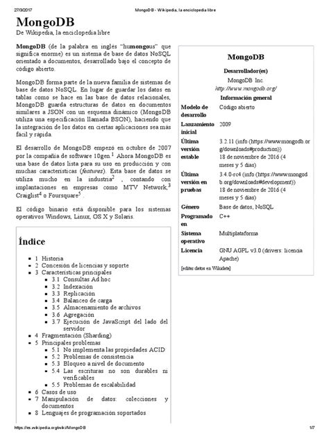 Mongodb Wikipedia La Enciclopedia Libre Pdf Mongo Db Mongodb Wikipedia La Enciclopedia Libre Pdf Mongo Db
