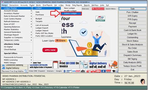 how to delete ledger in marg software