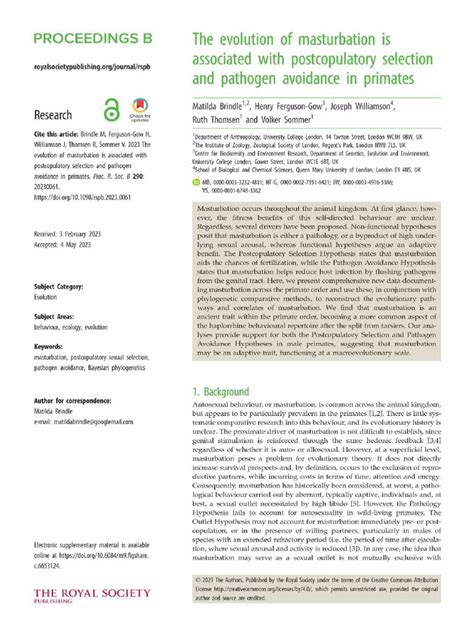 The Evolution Of Masturbation Is Associated With Postcopulatory Selection And Pathogen Avoidance