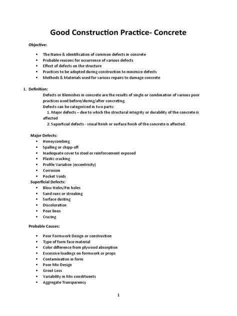 Good Construction Practise Handouts Concrete Pdf Concrete