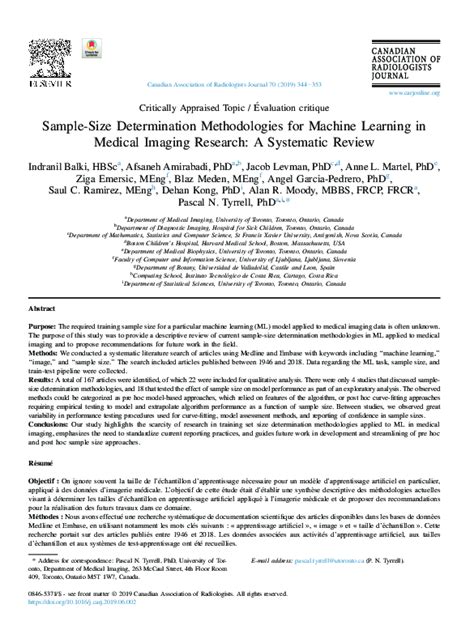 Pdf Sample Size Determination Methodologies For Machine Learning In Medical Imaging Research