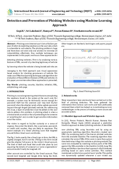Pdf Irjet Detection And Prevention Of Phishing Websites Using