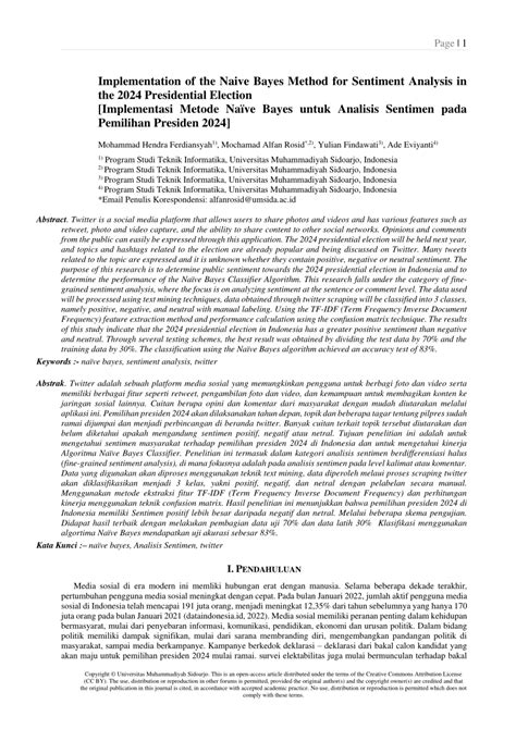 Pdf Implementation Of The Naive Bayes Method For Sentiment Analysis In The 2024 Presidential