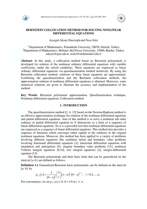 Pdf Bernstein Collocation Method For Solving Nonlinear Differential Equations