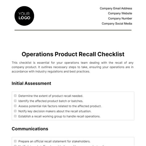 Operations Product Recall Checklist Template Edit Online Download Example Template Net