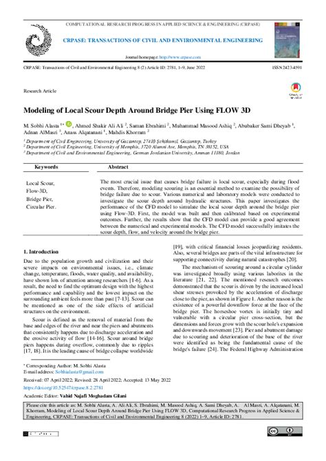pdf modeling of local scour depth around bridge pier using flow 3d