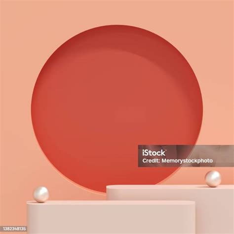 주황색 배경에 주황색 연단 신제품 프로모션 세일 배너 프리젠 테이션 화장품 컨셉 장면 무대 쇼케이스 복사 공간 3d 일러스트 3차원 형태에 대한 스톡 사진 및 기타 이미지