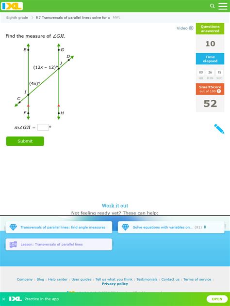 Ixl Transversals Of Parallel Lines Solve For X 8th Grade Math Pdf