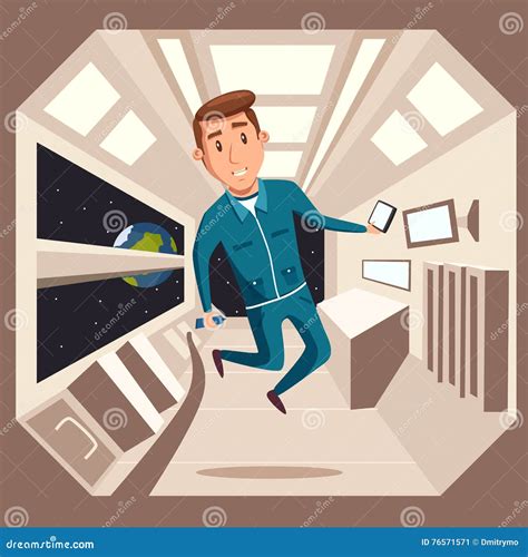 Cosmonaut In Zero Gravity Vector Cartoon Illustration Stock Vector