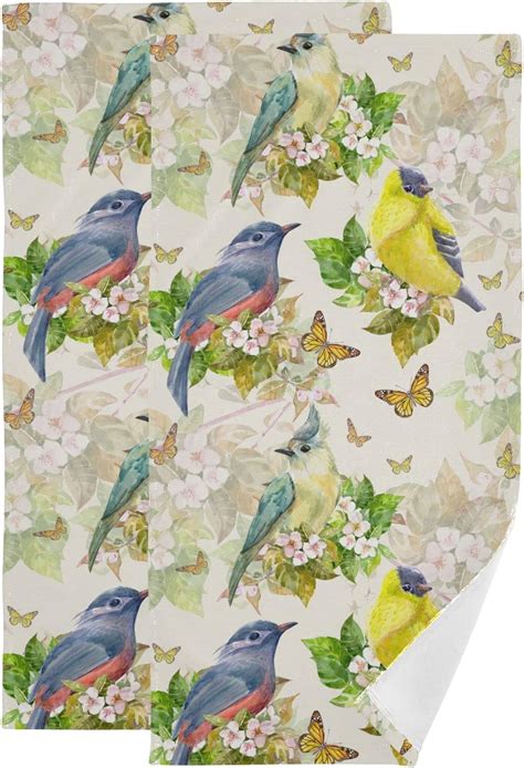 Dreamtimes Spring Colorful Birds Flower Hand Towels 2 Pcs Floral