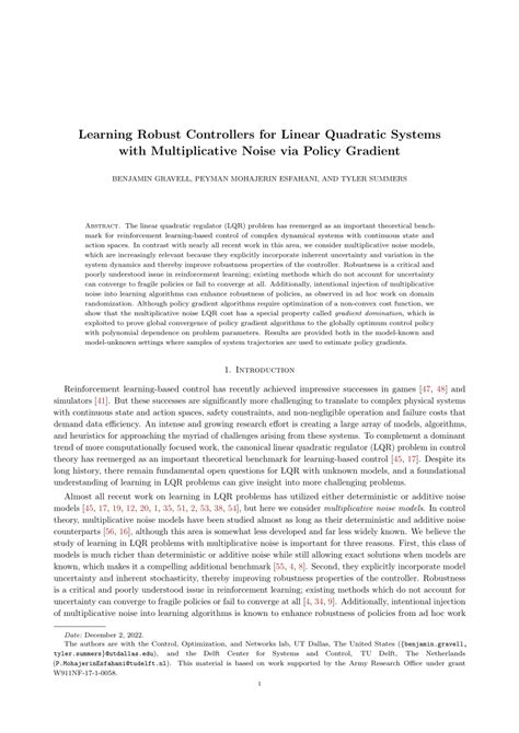 Pdf Learning Optimal Controllers For Linear Systems With Multiplicative Noise Via Policy Gradient