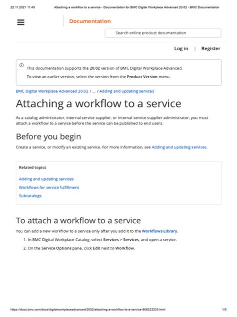 attaching a workflow to a service documentation for bmc digital