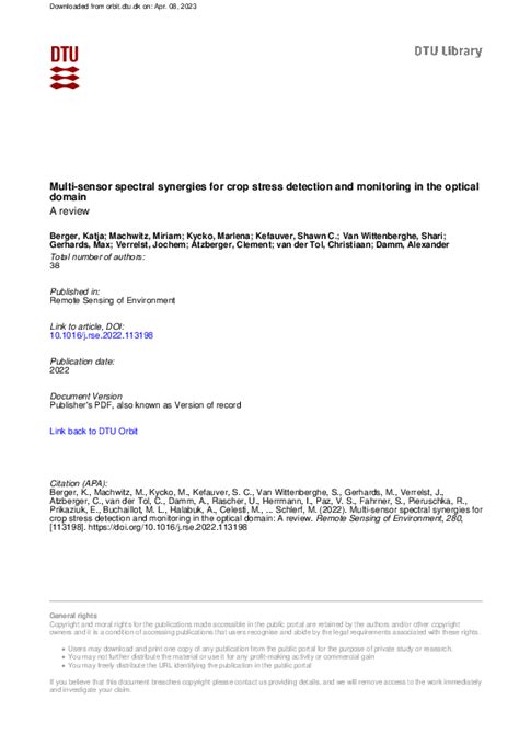 Pdf Multi Sensor Spectral Synergies For Crop Stress Detection And