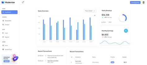 NuxtJs Modernize Free Dashboard Template