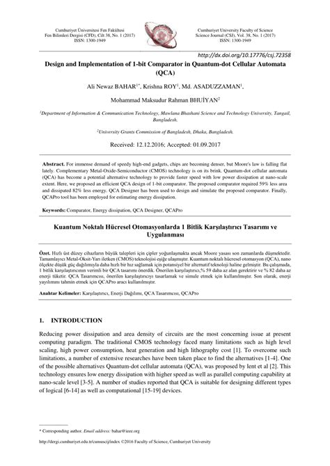 pdf design and implementation of 1 bit comparator in quantum dot