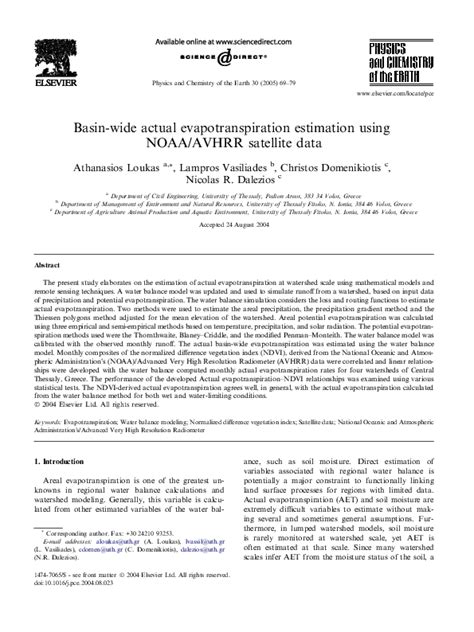 Pdf Basin Wide Actual Evapotranspiration Estimation Using Noaa Avhrr Satellite Data