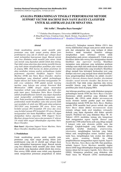 Pdf Analisa Perbandingan Tingkat Performansi Metode Support Vector Machine Dan Naïve Bayes