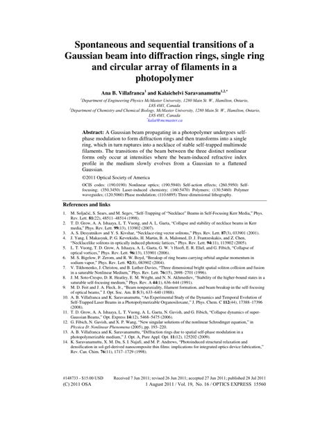 Pdf Spontaneous And Sequential Transitions Of A Gaussian Beam Into Diffraction Rings Single