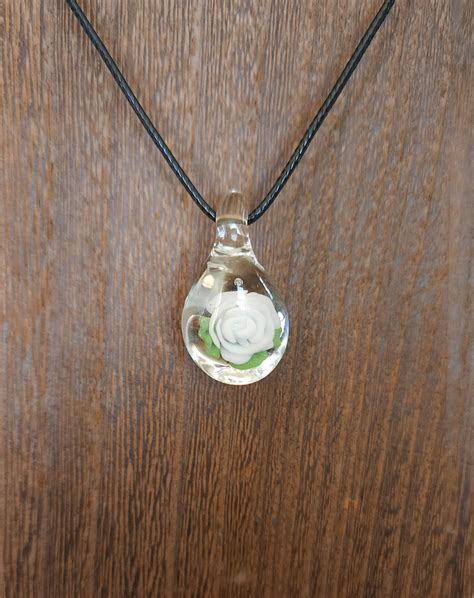 Blown Glass Rose Pendant White Flower Etsy