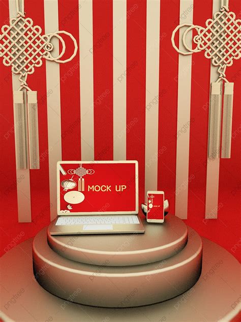 설날 일러스트 중국 풍 컴퓨터 Ui 핸드폰 모델 새해 템플릿 Psd 다운로드 디자인 자료 다운로드