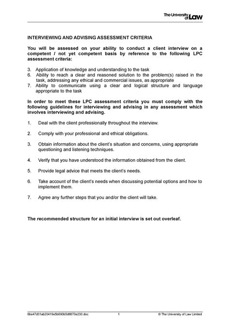 Ipp Ws Interviewing Ce Assessment Guidance INTERVIEWING AND ADVISING ASSESSMENT