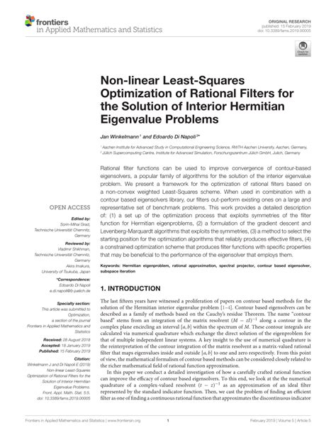 Pdf Non Linear Least Squares Optimization Of Rational Filters For The
