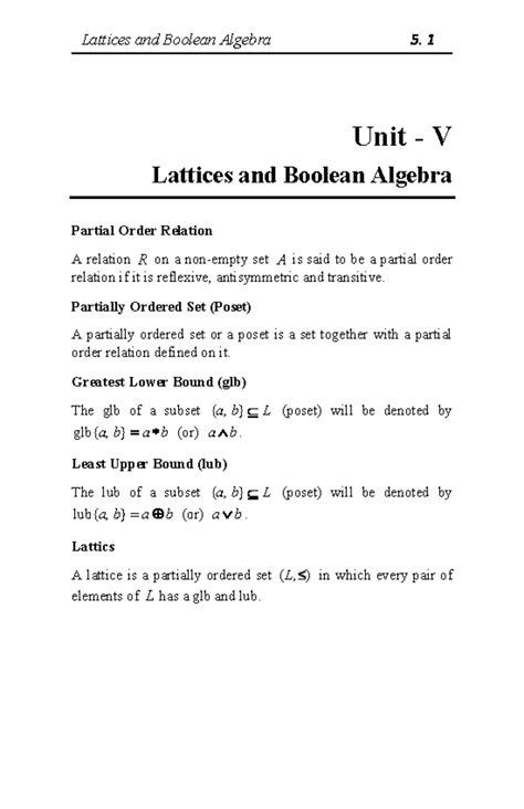 U5 Poset And Lattices Part I Lattices And Boolean Algebra 5 1 Unit V Lattices And Boolean