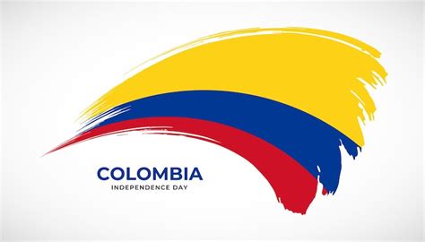 페인팅 효과 벡터 일러스트와 함께 콜롬비아의 손 그리기 브러시 스트로크 플래그 프리미엄 벡터