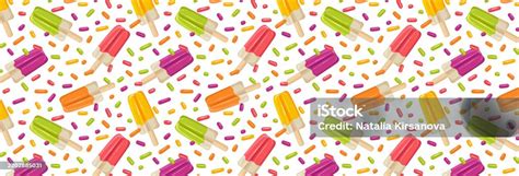 색종이 조각 또는 스프링클 및 과일 아이스크림이 있는 축제 완벽 한 패턴 반복 배경 휴일 생일 선물 용지 장식에 대 한 벡터 일러스트 레이 션 0명에 대한 스톡 벡터 아트