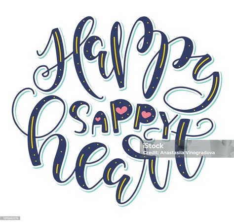 행복한 Sappy 마음 흰색 배경에 고립 된 컬러 글자 포스터 사진 오버레이 인사말 카드 티셔츠 인쇄 및 소셜 미디어를위한 여러 가지 색상의 텍스트 T 셔츠에 대한 스톡