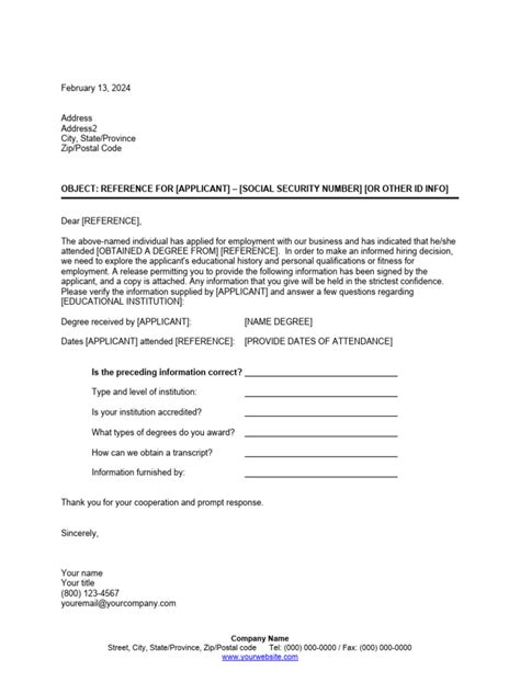 Educational Reference Check Letter Pdf