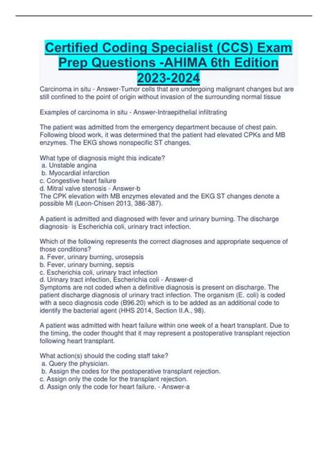 Certified Coding Specialist Ccs Exam Prep Questions Ahima 6th