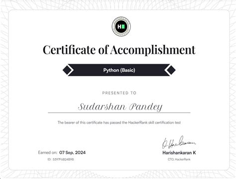 Sudarshan Pandey On Linkedin Pythonbasic Certificate By Hackerrank