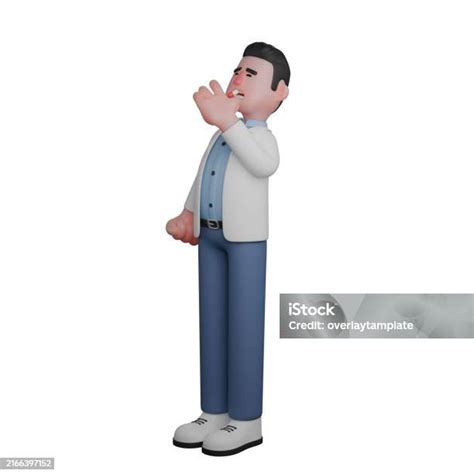 3d 남성 건강 관리 전문가 눈을 반쯤 감고 손으로 입을 막고 하품을 하는 남자 의사 일러스트 캐릭터 3차원 형태에 대한 스톡 사진 및 기타 이미지 Istock