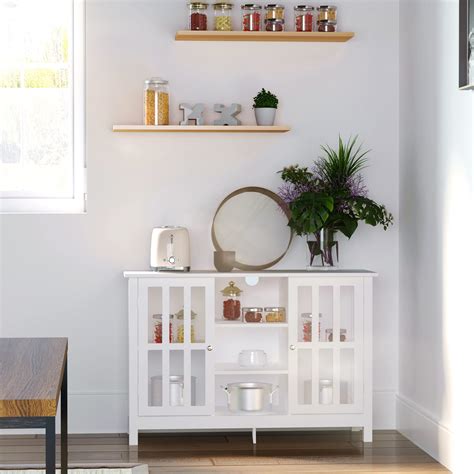 Homcom Sideboard Buffet Cabinet Coffee Bar Cabinet Kitchen Cabinet With Storage Shelves