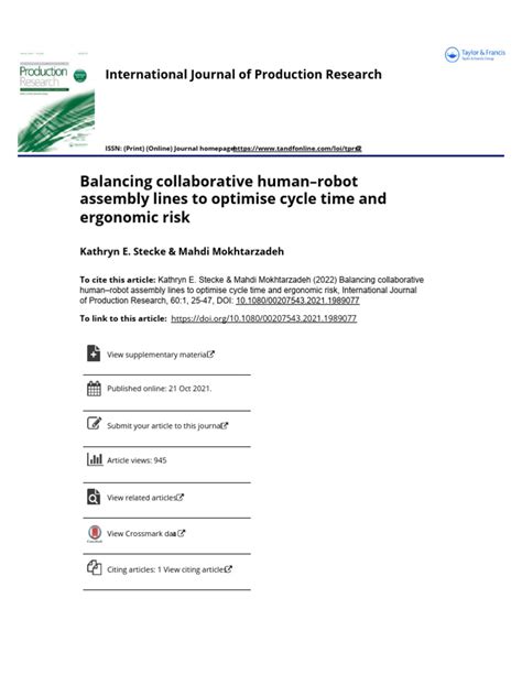 Balancing Collaborative Humanrobot Assembly 1 Pdf Robot Robotics