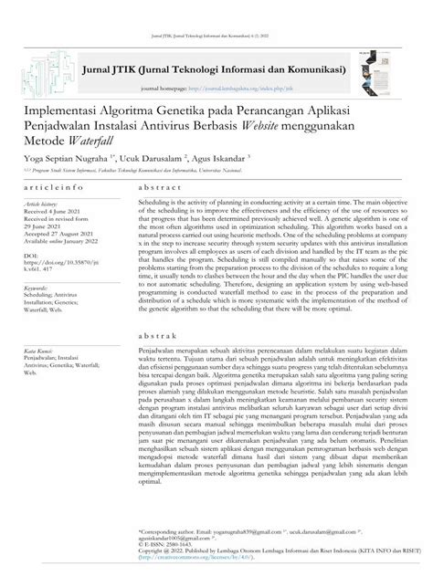 Pdf Implementasi Algoritma Genetika Pada Perancangan Aplikasi