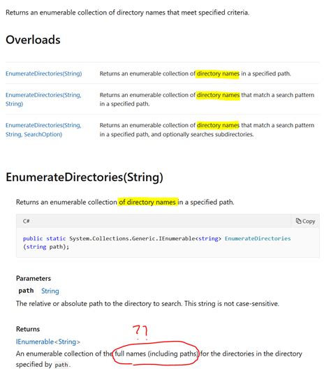 directory enumeratefiles documentation is misleading · issue 3356 · dotnet dotnet api docs · github