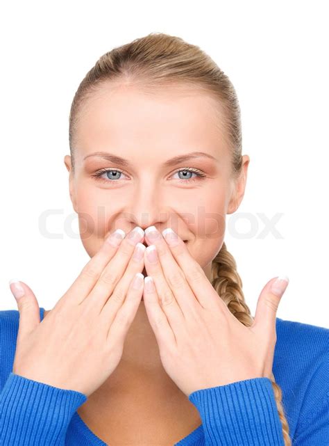 Bright Picture Of Teenage Girl With Hand Over Mouth Stock Image Colourbox