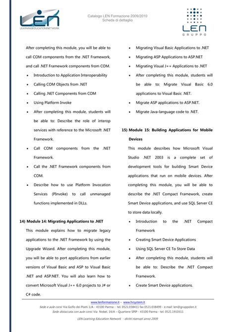 Introduction To Microsoft Net Development Scheda Corso Len Pdf