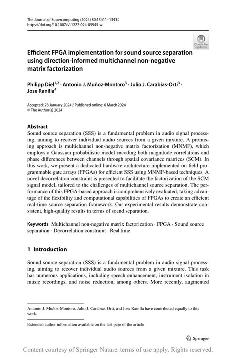 pdf efficient fpga implementation for sound source separation using