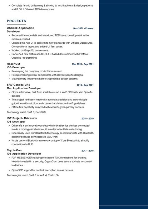 IOS Developer CV Example In ResumeKraft