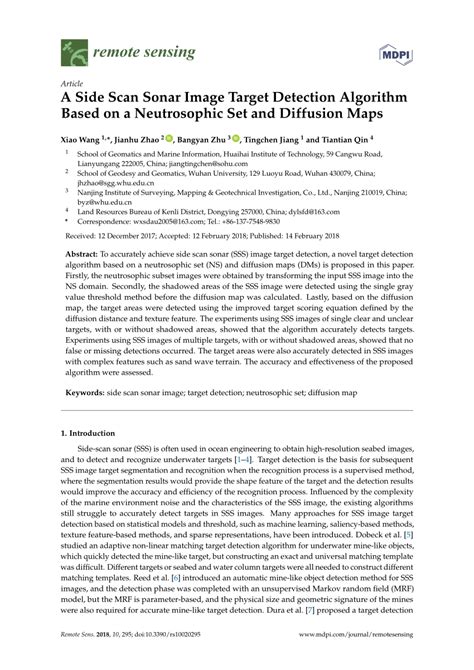 pdf a side scan sonar image target detection algorithm based on a