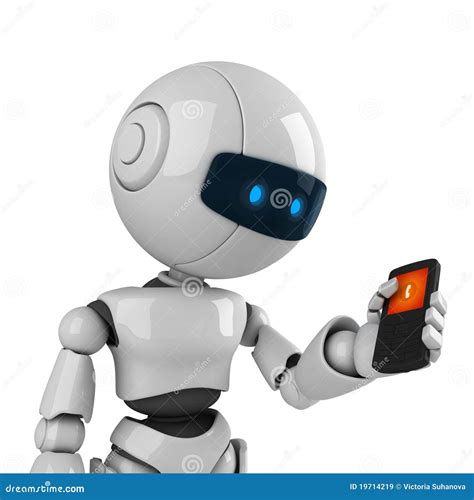 white robot stay with mobile phone royalty free stock images image