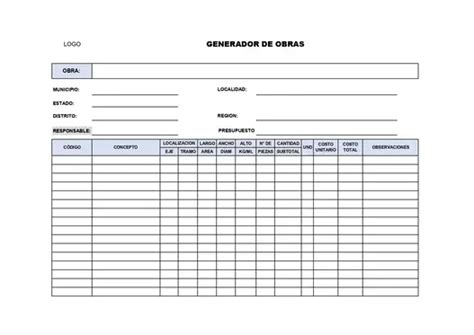 Plantilla Excel Para Generadores De Obra Descarga Gratis ️