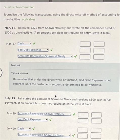 Solved Direct Write Off Method Journalize The Following