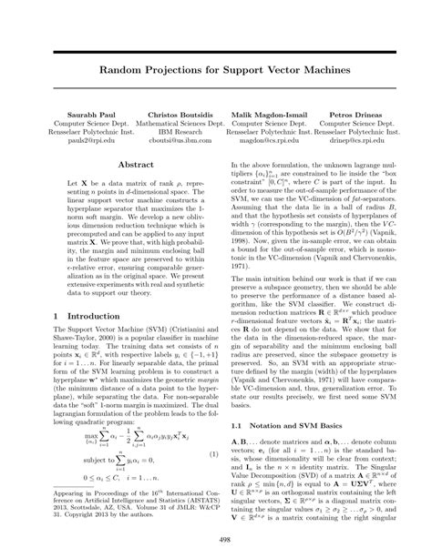 PDF Random Projections For Support Vector Machines