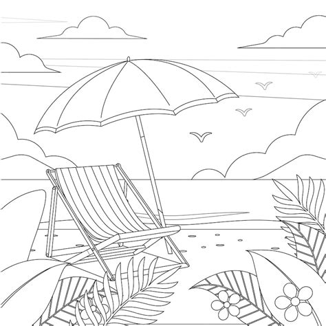 아이들을 위한 아이들을 위한 여름 해변 색칠하기 그림 아이들을 위한 빈 인쇄 가능한 디자인 프리미엄 벡터