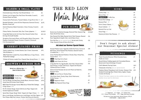 Our Menu The Red Lion