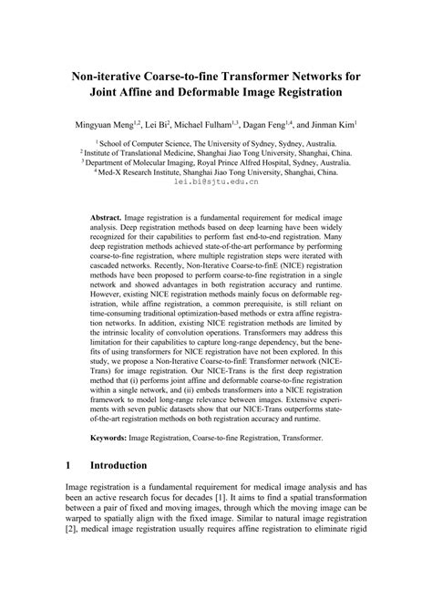 Pdf Non Iterative Coarse To Fine Transformer Networks For Joint